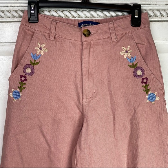 Jeans | Modcloth Princess Highway Pink Embroidered Denim Wide Leg ...